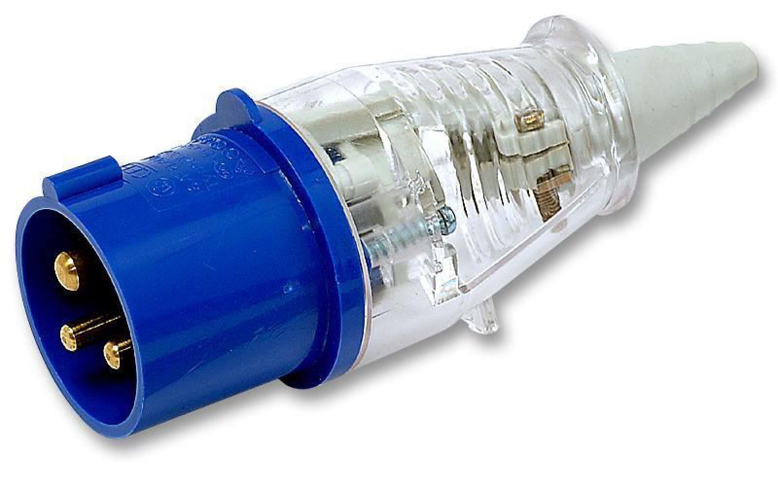 WALTHER 16A, 230V, Cable Mount CEE Plug, 2P+E, Blue with Transparent ...