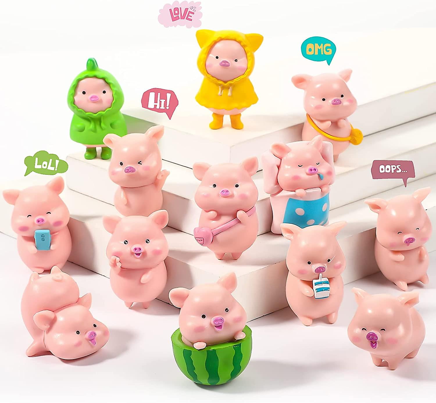 13 Piezas Lindas Figuras En Miniatura De Cerdito Rosa Juguetes Cerdo ...