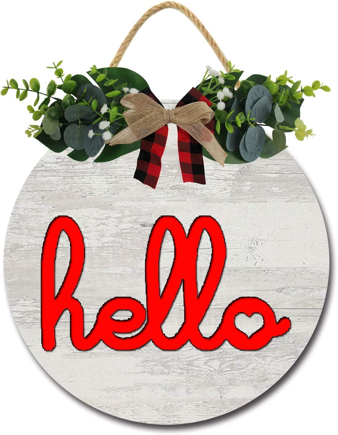 Eveokoki 12" Round Wood Hello Sign Front Door Decoration for Home ...