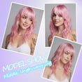 16inch Pink Medium Length Wavy Synthetic Hair Wig with Bangs for ...