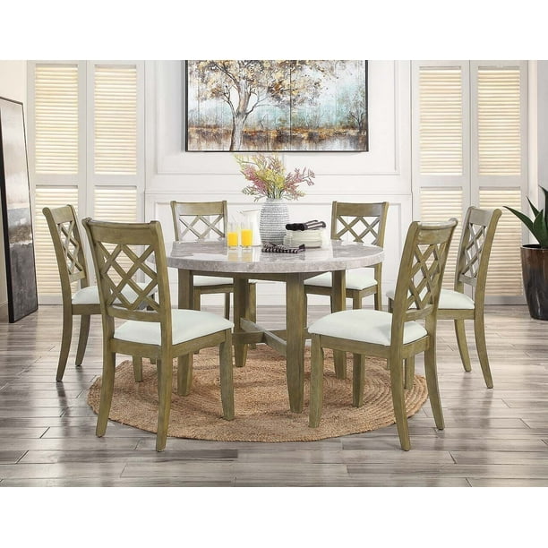 Stylish Dining Furniture 7pc Set Marble Table Top 6 Side Chairs ...