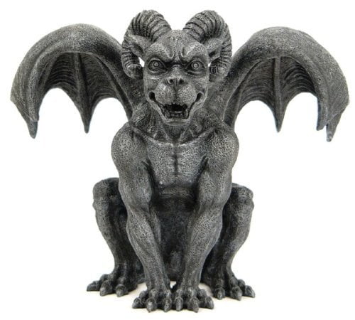 GOTHIC RAM HORNED GARGOYLE CROUCHING STATUE FIGURINE PERCHING ON CASTLE ...