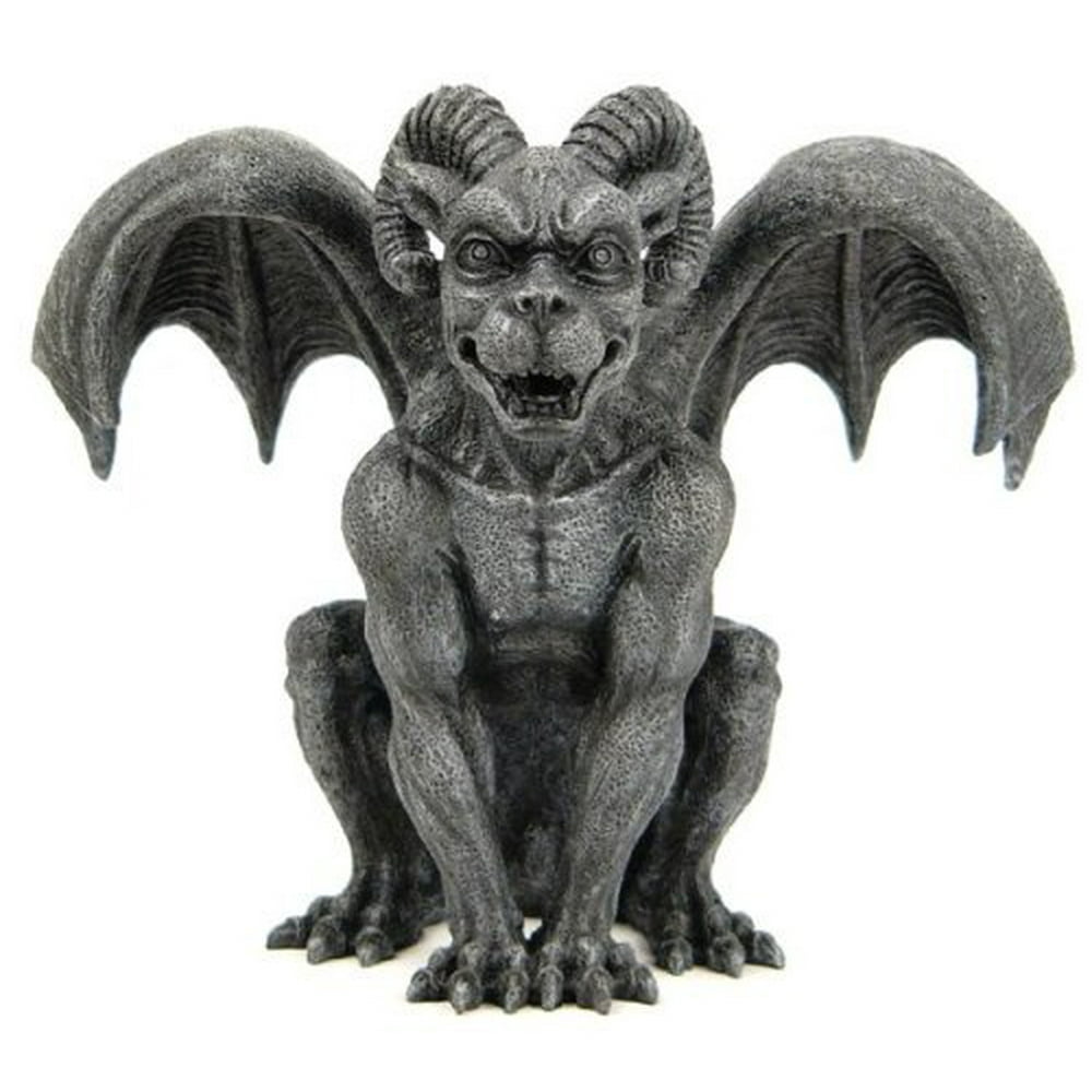 GOTHIC RAM HORNED GARGOYLE CROUCHING STATUE FIGURINE PERCHING ON CASTLE ...