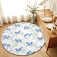 Blue Birds Washable Round Area Rug 4 ft, Leaves Branches Farmhouse ...