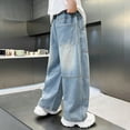 Boys Baggy Jeans Elastic Waist Straight Loose Denim Long Pants with ...