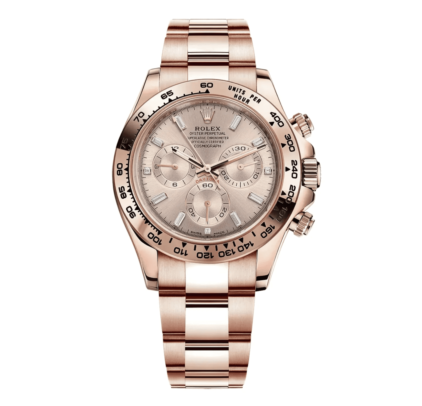 Pre-Owned Rolex Daytona Rose Gold with Pink Champagne Dial with Diamond Baguette Hour Markers ...
