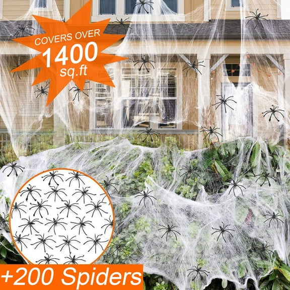 1400 sqft Halloween Spider Webs Decorations with 150 Extra Fake Spiders ...