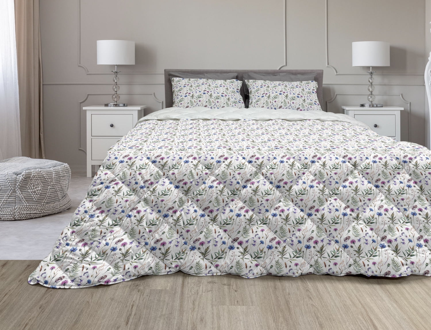 Thistle Comforter & Sham Bedding Set, Spring Theme Hand-Drawn Aquarelle ...