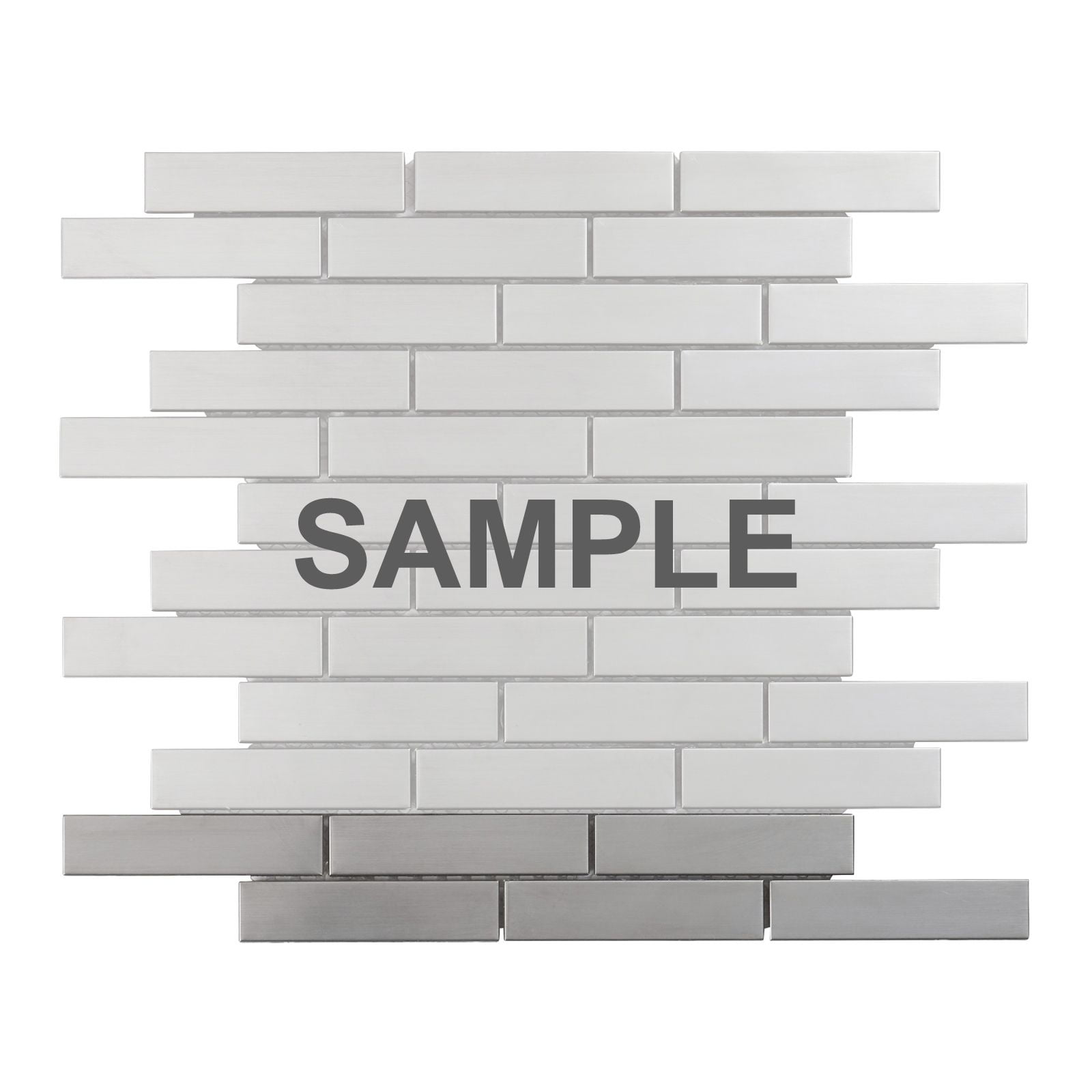 Sample - Brushed Nickle Stainless Steel 2/3 offset Linear Mosaic Tile ...