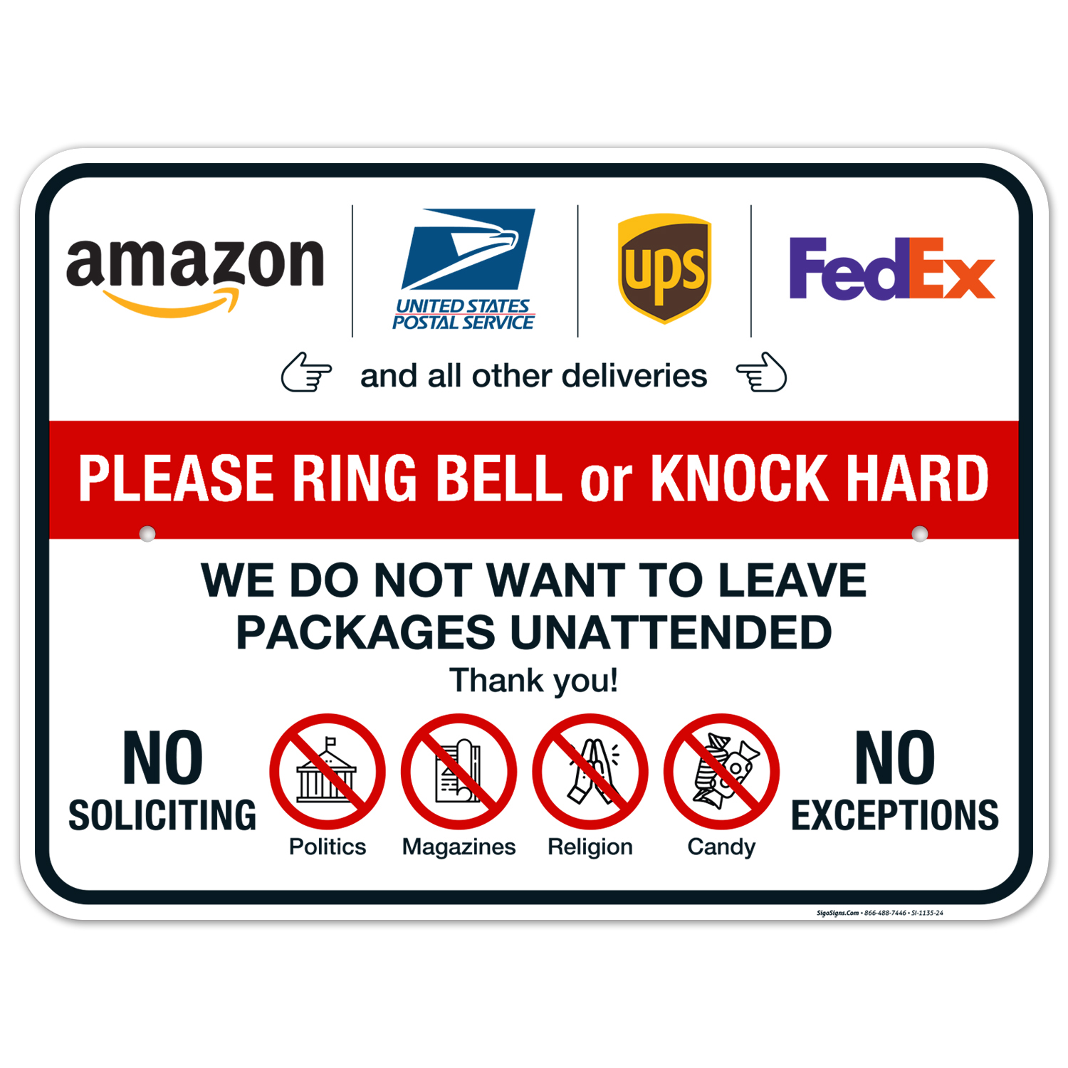 Do Not Leave Packages Here Sign, Please Ring Bell Or Knock Hard ...
