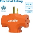 LINYAN-3-Outlet Adapter, 3 Prong Plug Extender, Heavy-Duty Grounded ...