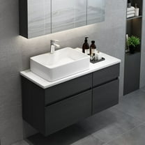 "Homary 31"" Black & White Floating Bathroom Vanity Sink with Faux ...