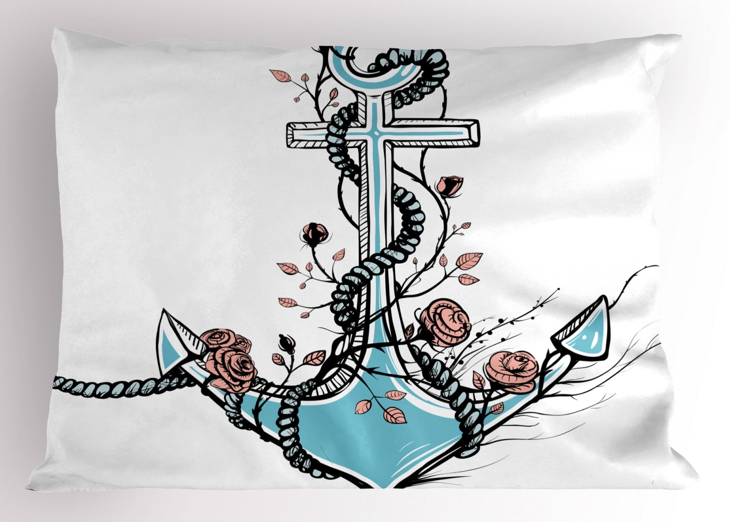 Anchor Pillow Sham Romantic Boho Design Sketch of an Old Anchor with ...