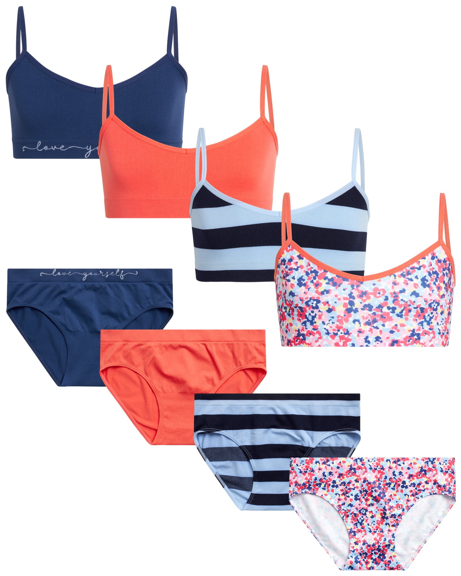 Sweet & Sassy Girls' Training Bra Set - 8 Piece Seamless Cami Bralette ...