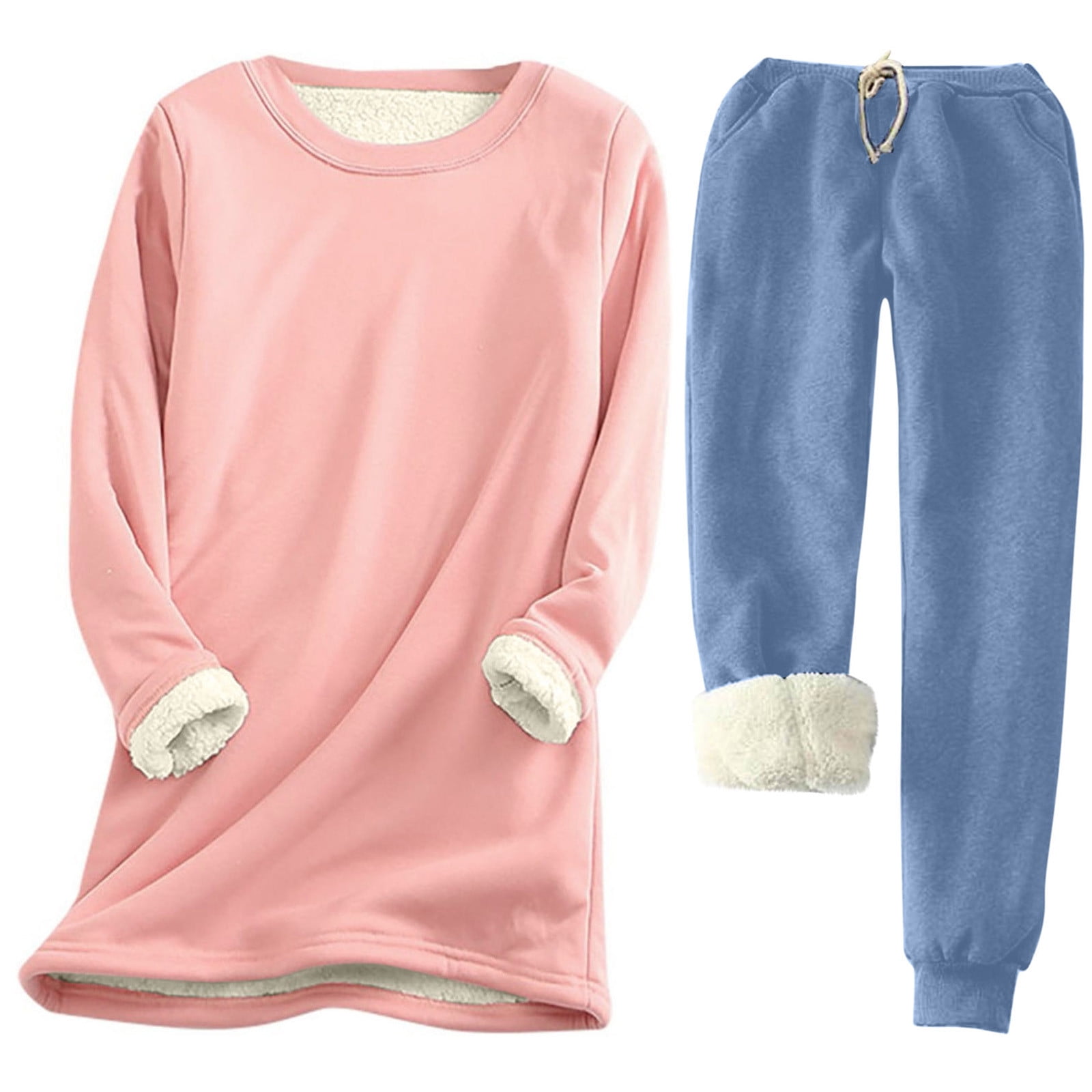 Aherbiu Plus Size Womens Pajama Sets 2 Piece Fall Fuzzy Fleece Lined Tops Pants Pajamas Set Winter Warm Loungewear