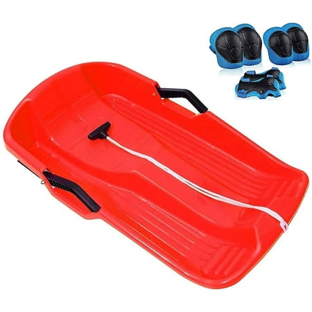 Red Heavy Duty Kids Children Snow Sledges Toboggan Sledge Rope Sled ...