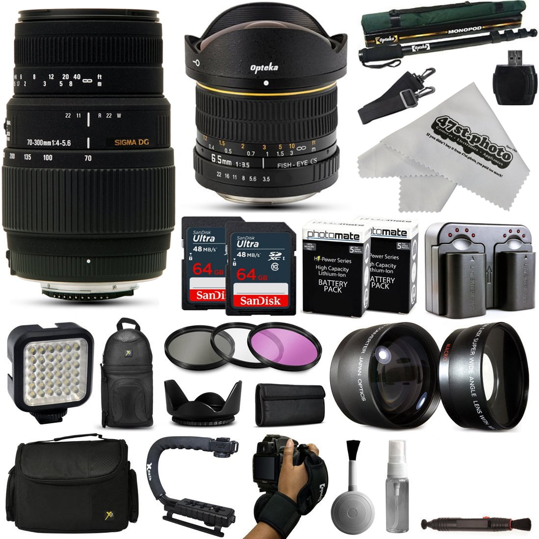 Opteka 6.5mm + 70-300mm Lens Kit with 128GB for Nikon D7200, D7100 and ...