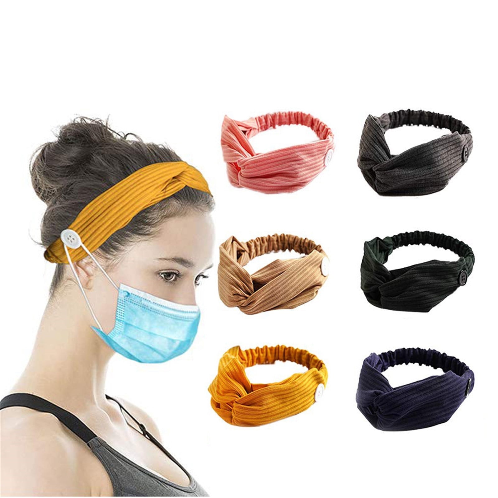 Yanxiao 6pcs Headband With Buttons For Face Mask Headbands For Women