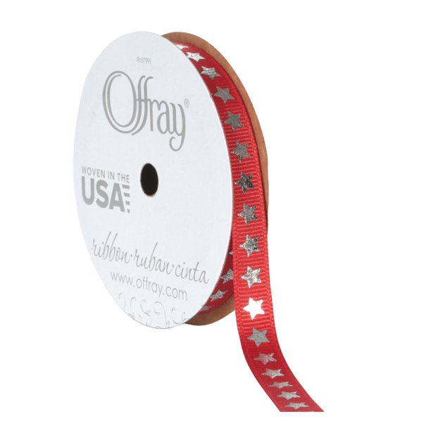 Offray Ribbon, Red 3/8 inch Stars Grosgrain Ribbon for Sewing, Crafts ...