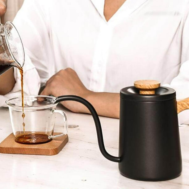 ziyahi Drip Coffee Pot 600ml Kettle Wood Handle Narrow Spout for Coffee ...