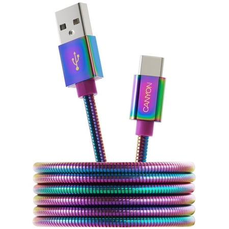 CANYON - USB A Male to USB-C Metallic Rainbow Sync & Charge Cable, 1.2m ...