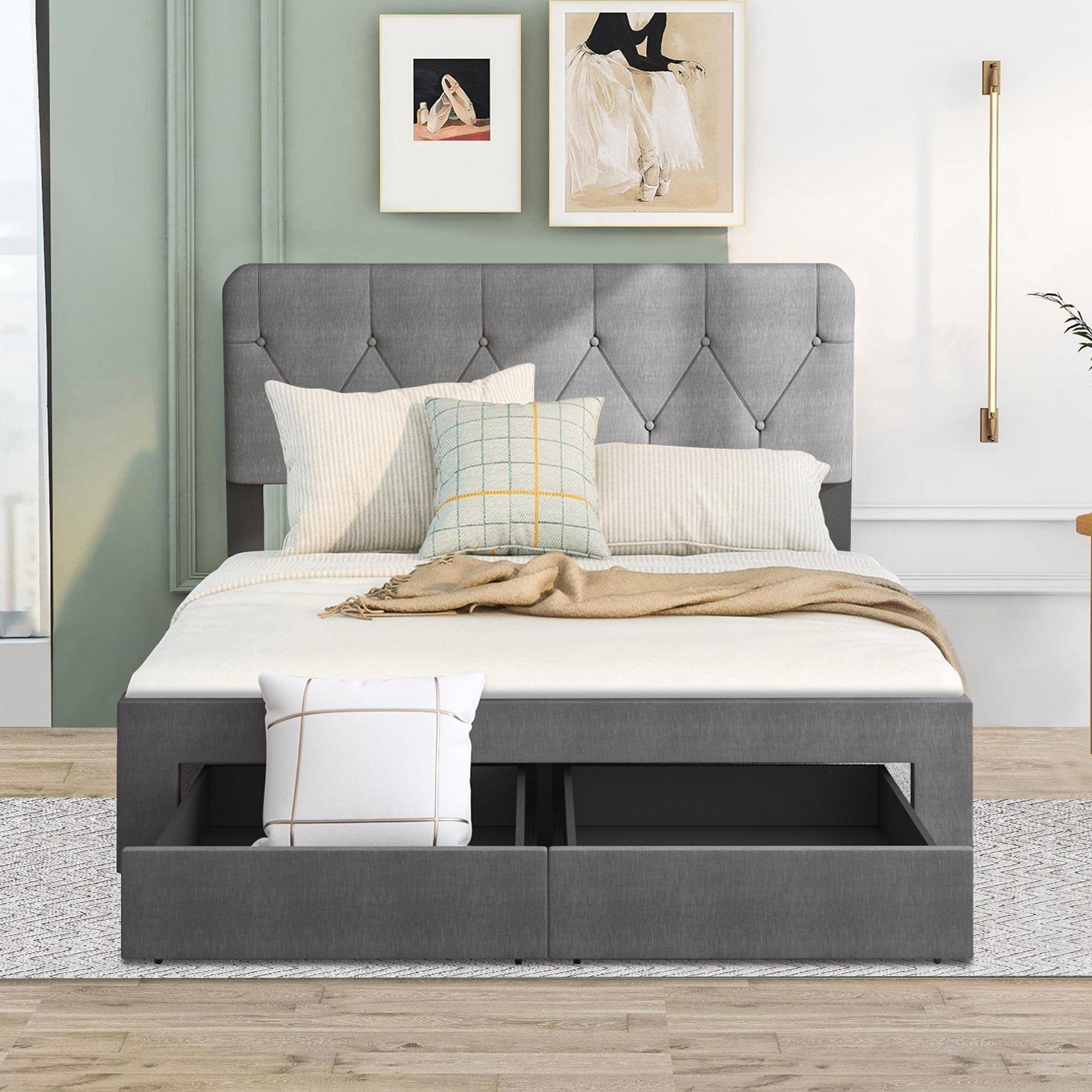 SYNGAR Full Size Storage Bed, Full Platform Bed Frame with Upholstered ...