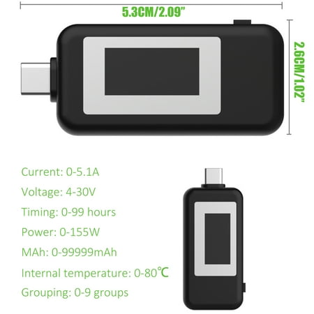 LCD Display USB Type-C Tester 4-30V Voltage Multifunctional 0-5;1A ...