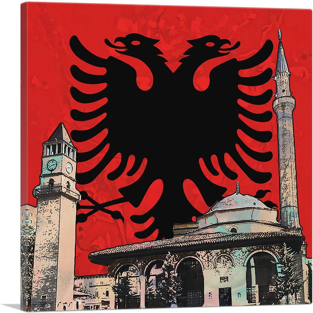 ARTCANVAS Et'hem Bey Mosque Clock Tower with Albanian Two-Headed Eagle ...