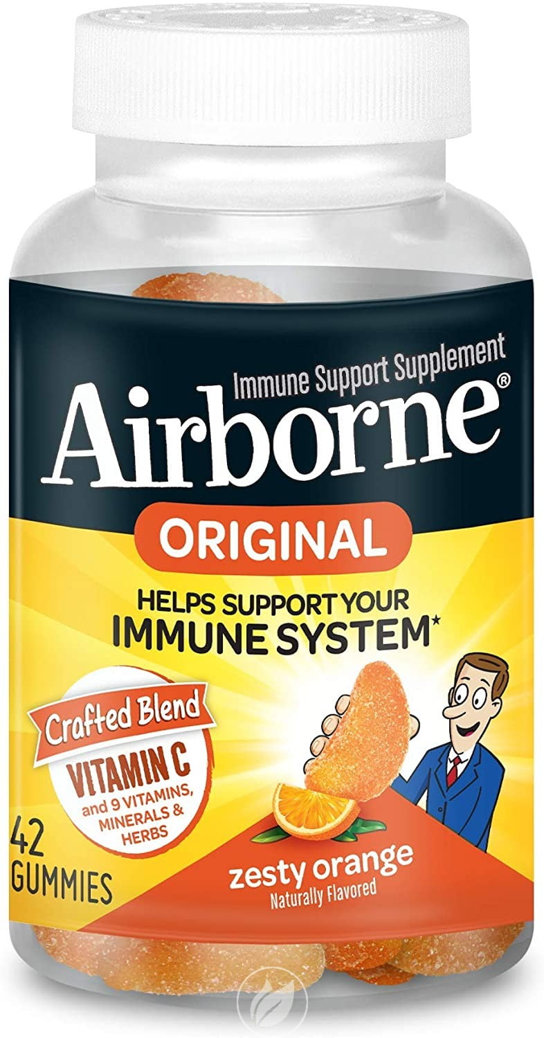 (3 Pack) Airborne Zesty Orange Flavored Gummies, 42 count - 750mg of ...