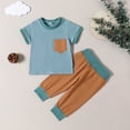 Boys Summer Color Block Outfits Set Short Sleeve T-Shirt and Long Pants ...