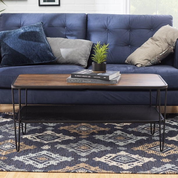Manor Park Industrial Modern Wood Coffee Table, Dark Walnut - Walmart.com