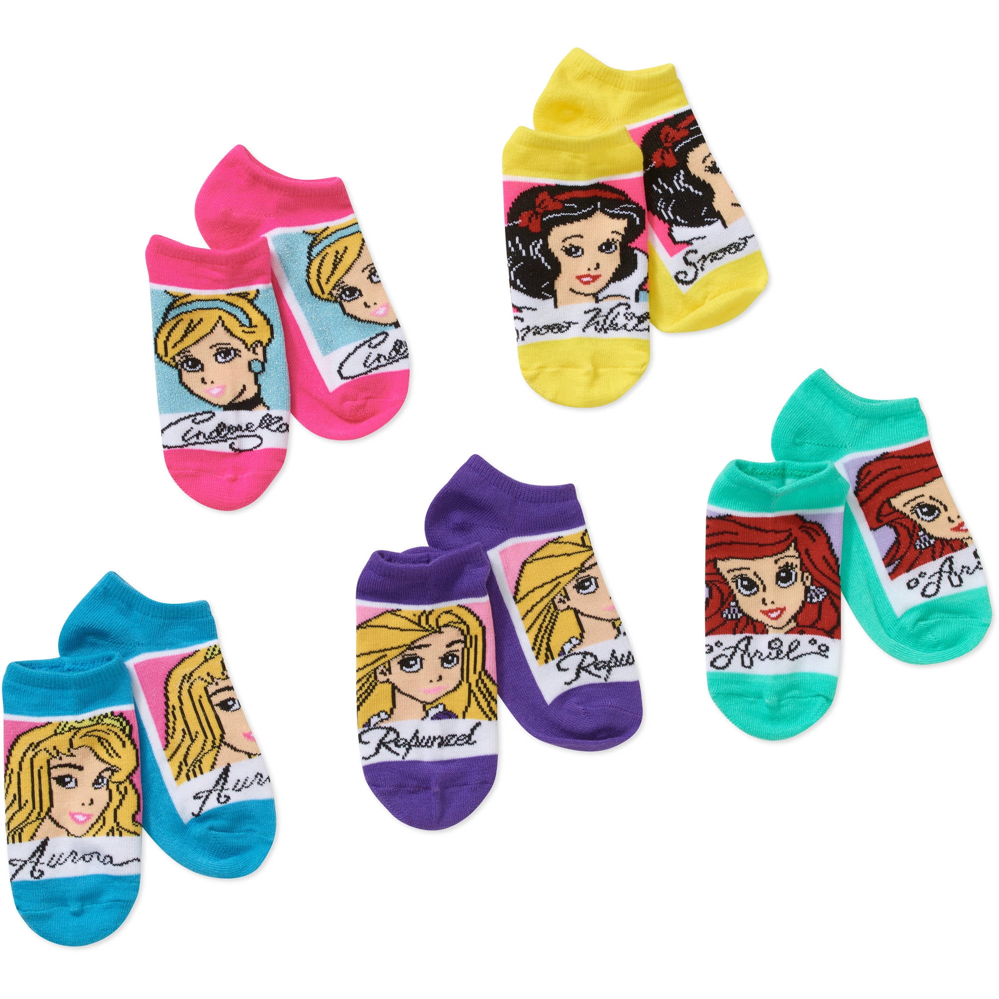 Disney Princess Girls Socks, 5 Pack No Show (Little Girls & Big Girls ...