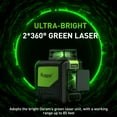 Huepar 2 x 360 Cross Line Laser Level Green Beam Self-Leveling Laser ...