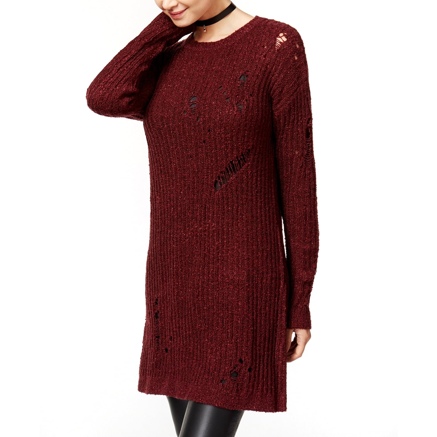 Planet Gold Juniors' Ripped Sweater Tunic (Windsor Wine, Small ...