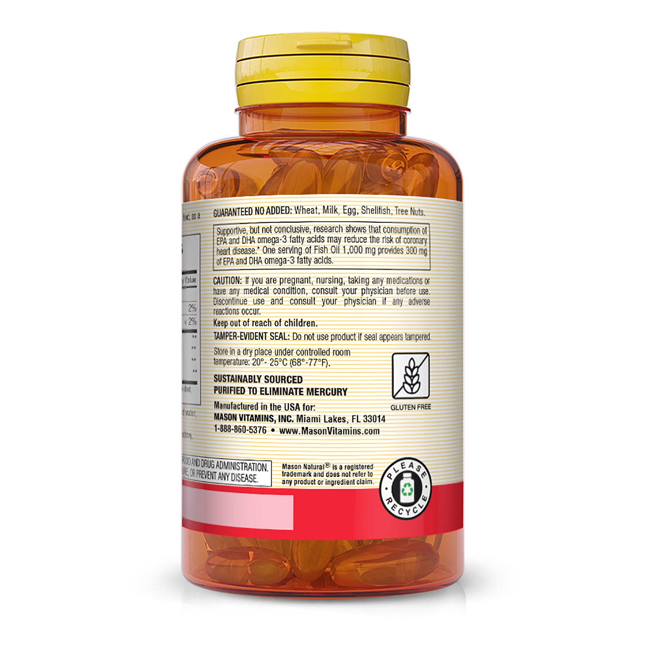 Mason Natural Fish Oil 1,000 mg with 300 mg Omega-3, Healthy Heart ...
