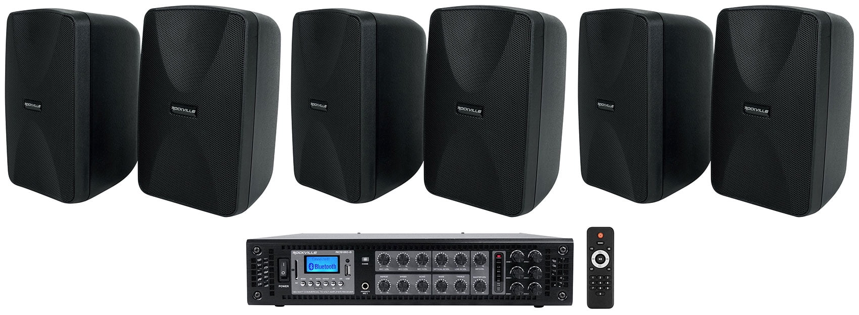 Rockville 70v Commercial/Restaurant Amplifier w/Bluetooth+(6) Black 4 ...