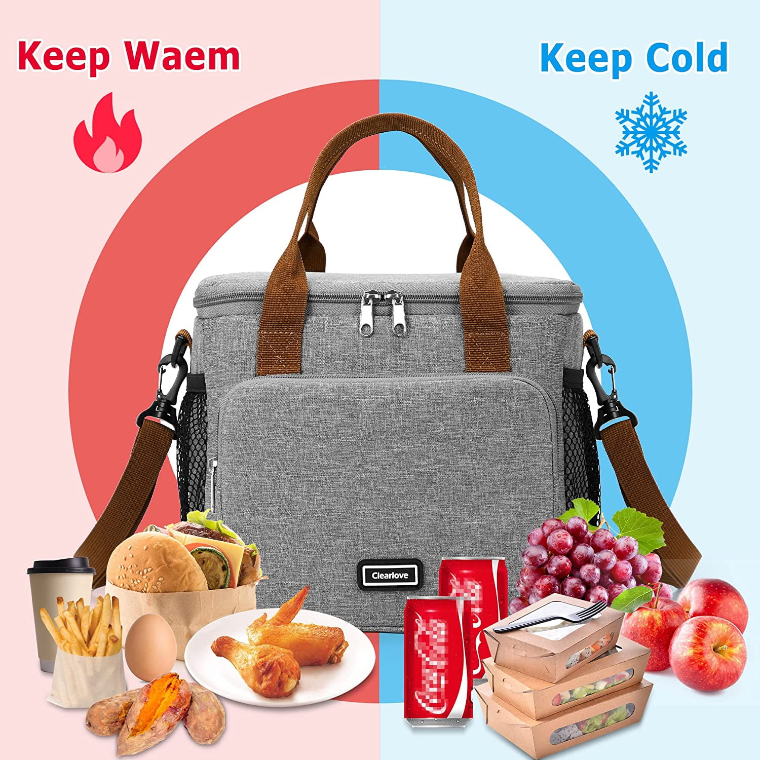 Cooler Bag,Front Zipper Pocket and Dual Large Mesh Side Pockets,Lunch ...