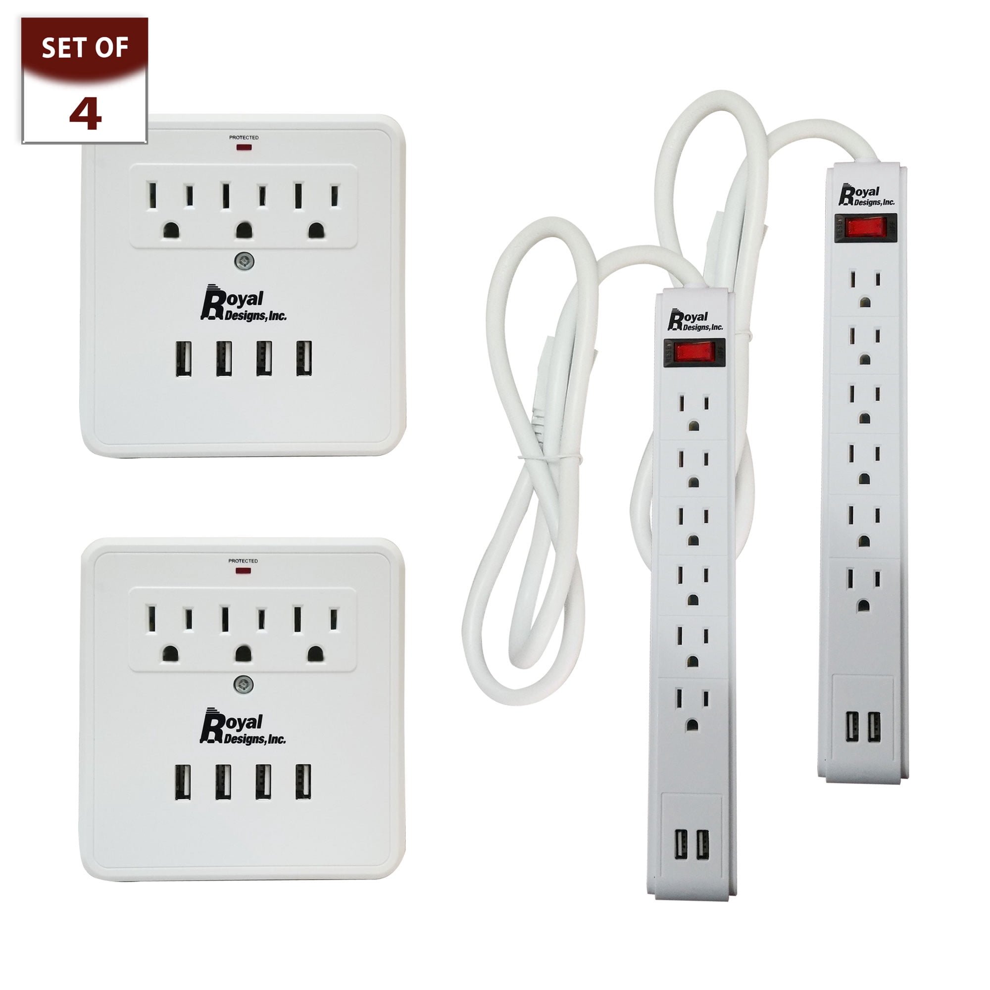 Royal Designs White USB Power Strip and Wall Mount with 4 USB ports ...