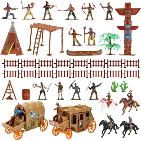1pcs 1 Set Miniature Cowboys and Indians Figures Playset, Plastic Wild ...