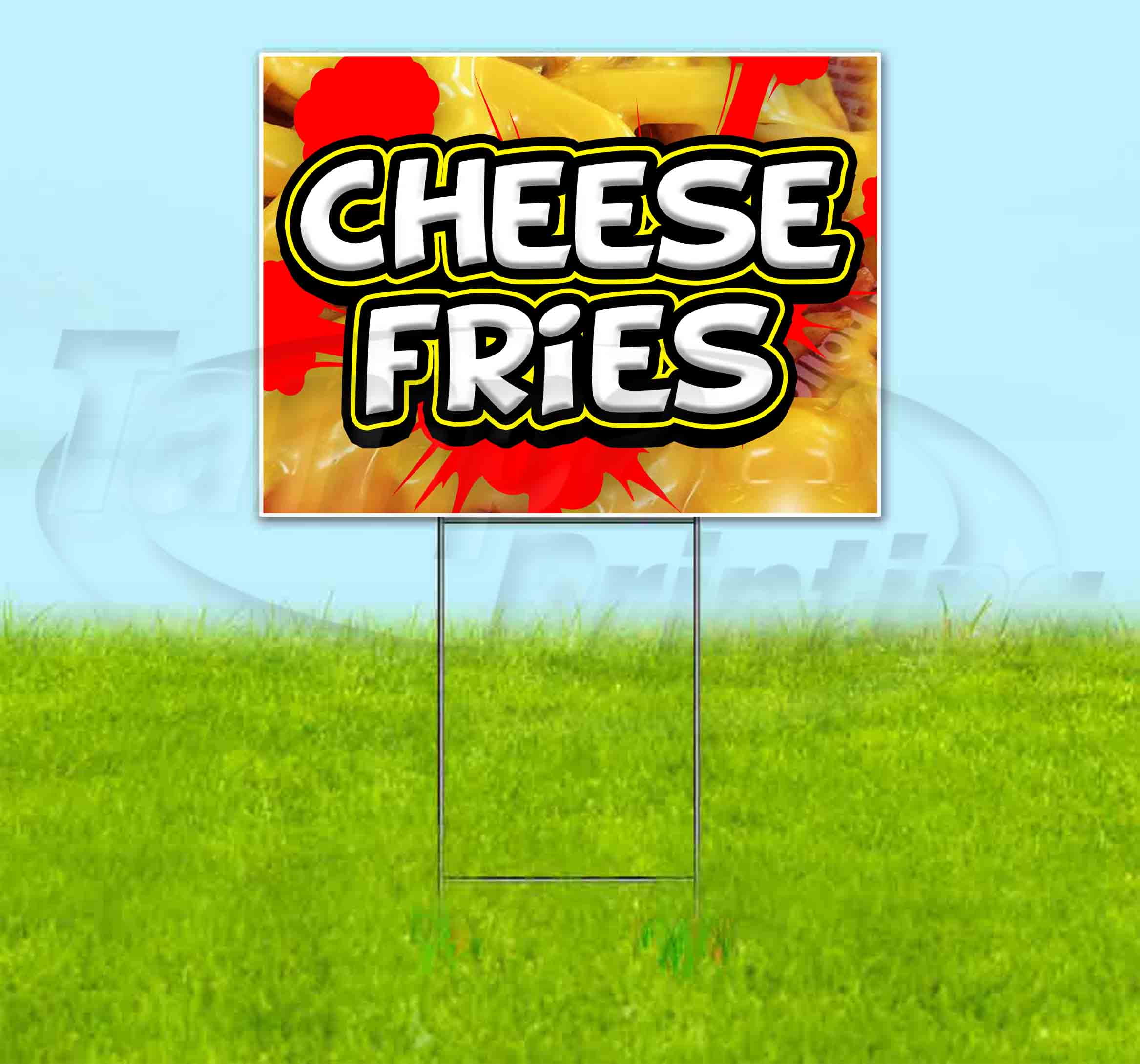 Cheese Fries Red Splat (18" x 24") Yard Sign, Includes Metal Step Stake ...