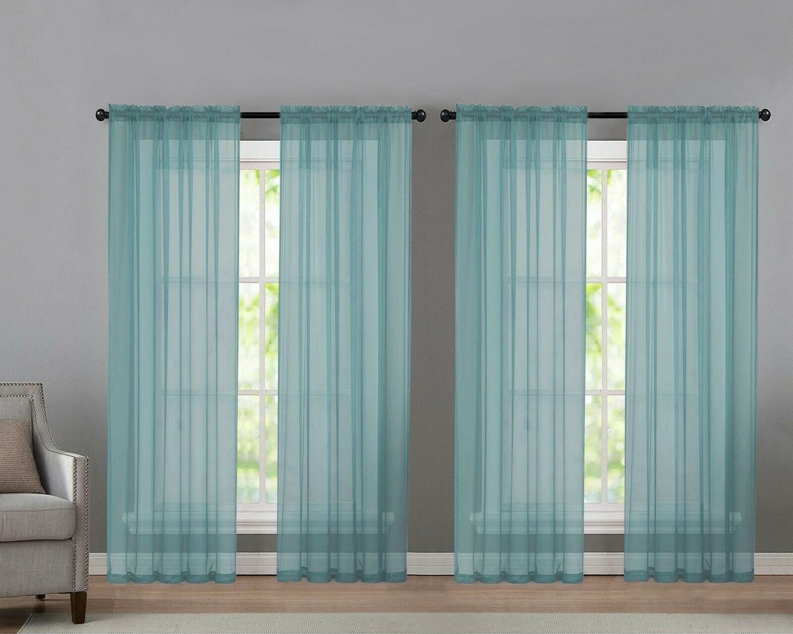 4 Pack Basic Home Rod Pocket Sheer Voile Window Curtains - Turquoise ...