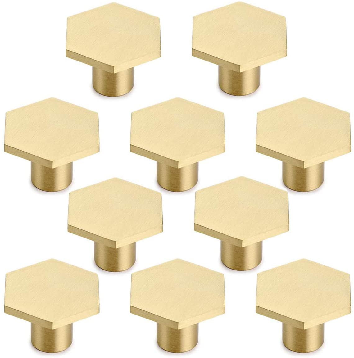 10 Pieces Solid Brass Hexagonal Knobs, Cupboard Door Handle Round Brass ...