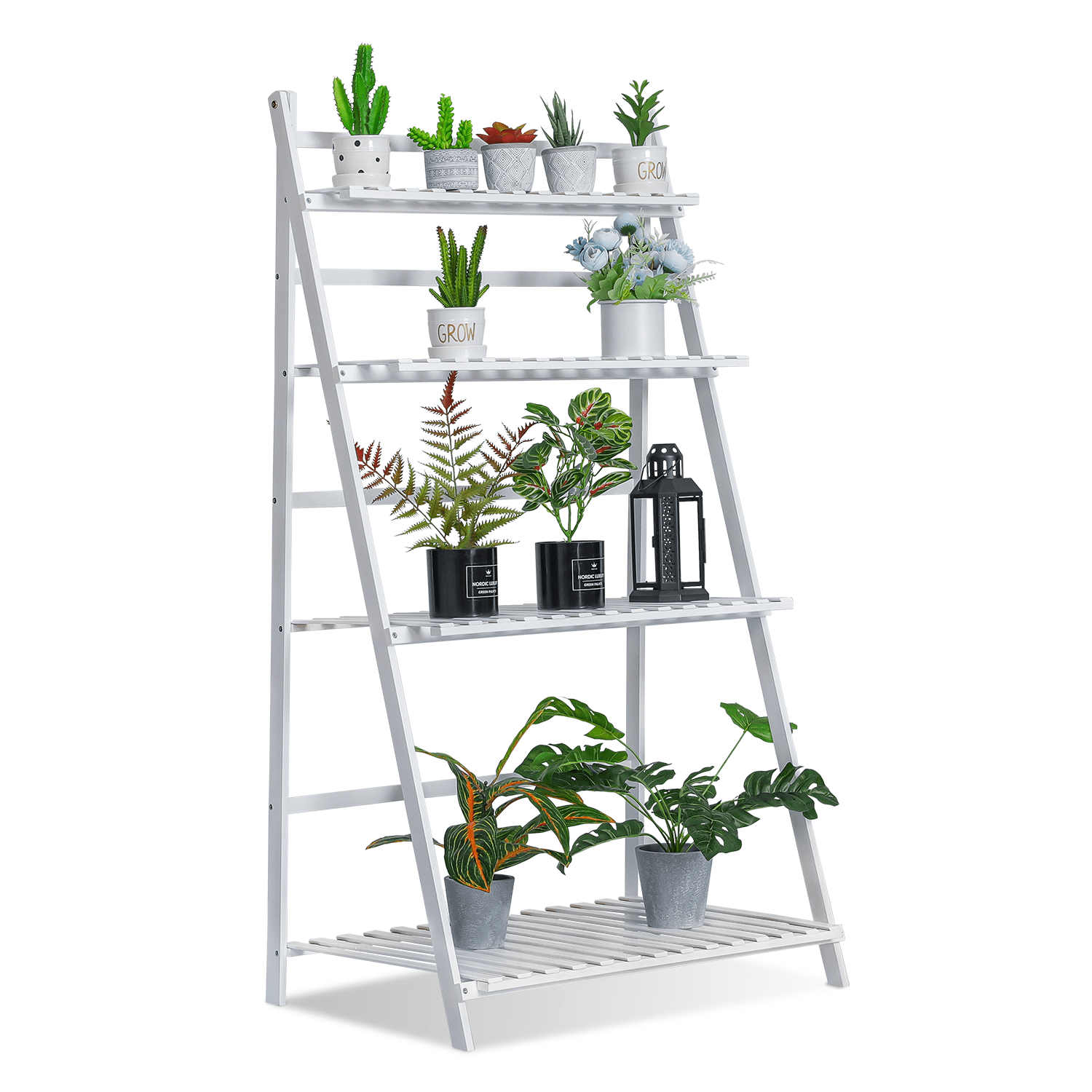 Magshion Bamboo 4 Tiers Foldable Plant Stand, Flower Display Shelf Rack ...