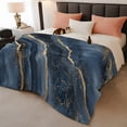 Abstract Marble Texture Throw Blanket for Couch Gradient Blue Gold Wave ...