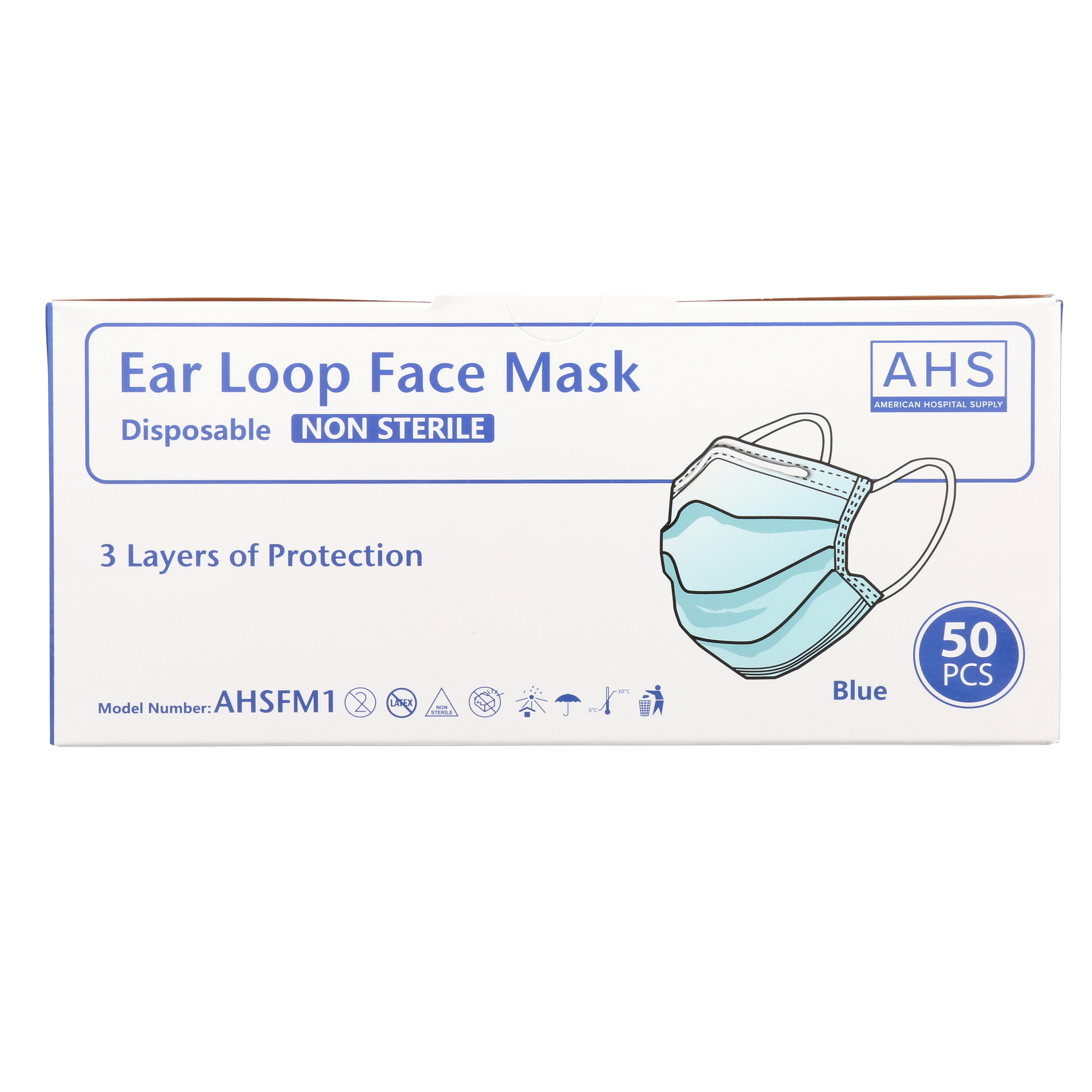 AHS American Hospital Supply | Earloop Disposable Face Mask | Box of 50 ...