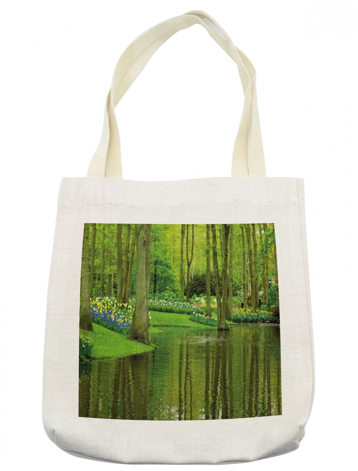 Nature Tote Bag, Forest with Lake Dutch Garden Pastoral Woodland Botany ...
