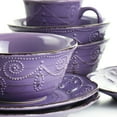 Elama Rustic Birch 16 Piece Elegant Stoneware Dinner Dish Set in Purple ...