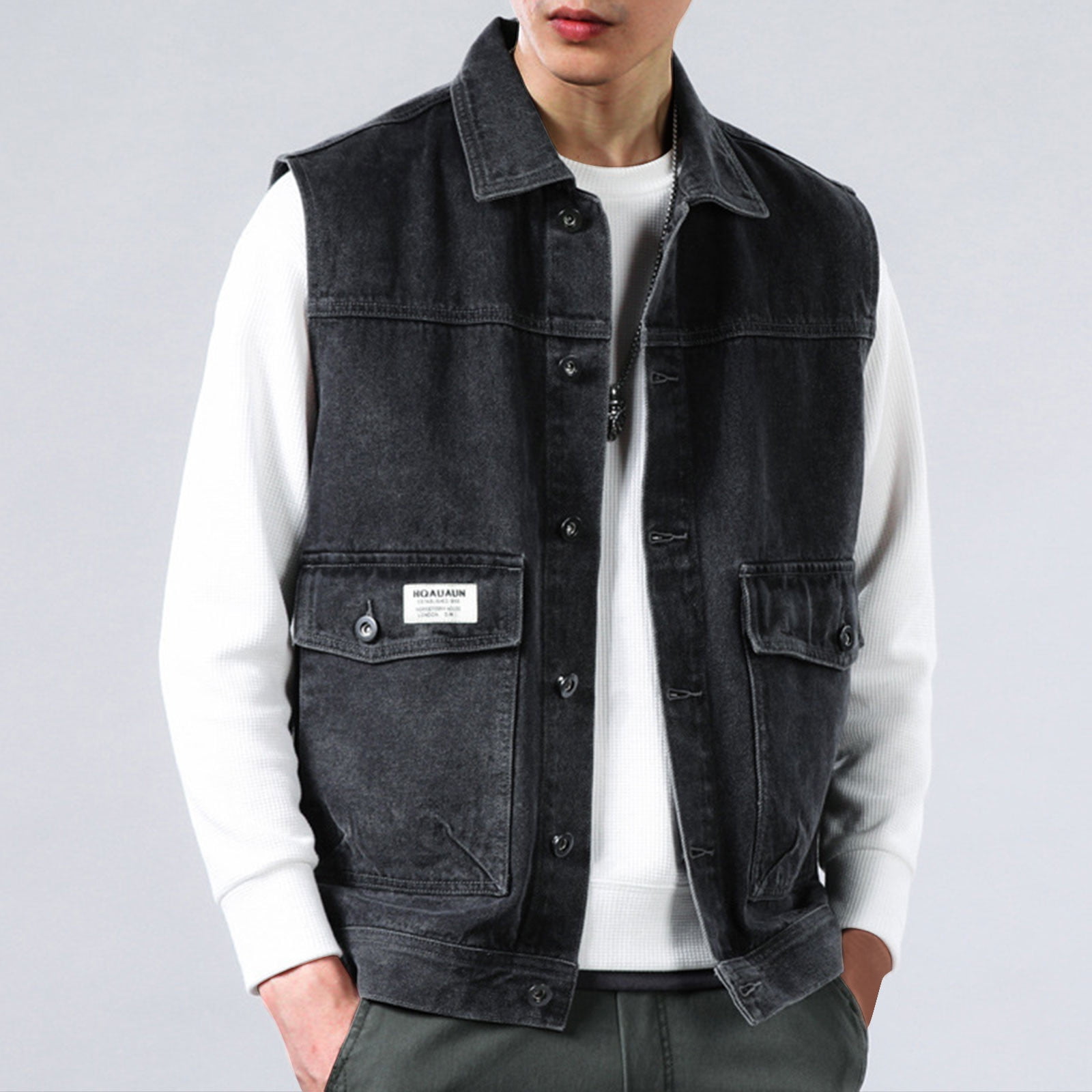 Click here for Pisexur Jean Jacket Vest Mens Solid Color Motorcyc... prices