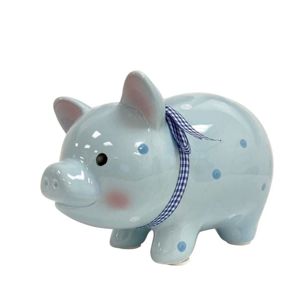 Blue Polka Dot Pig With Blue Plaid Ribbon Piggy Bank - Walmart.com