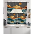 Abstract Mountain Kitchen Curtains Set for Windows 3 Piece Cafe ...